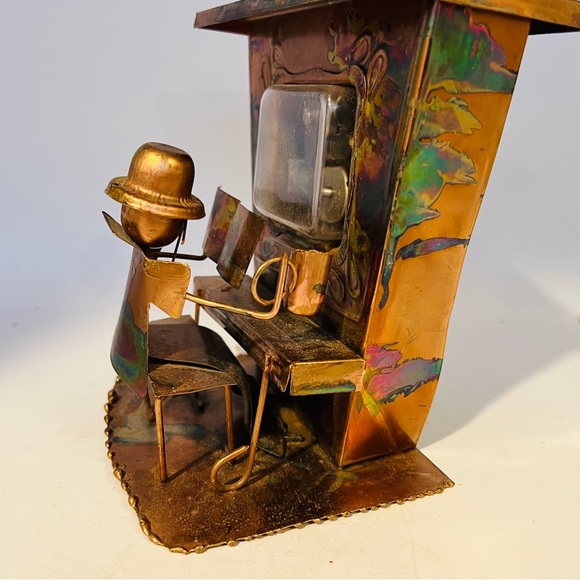 Accents | Vintage Saloon Piano Player Music Box Copper Metal Sculpture ...